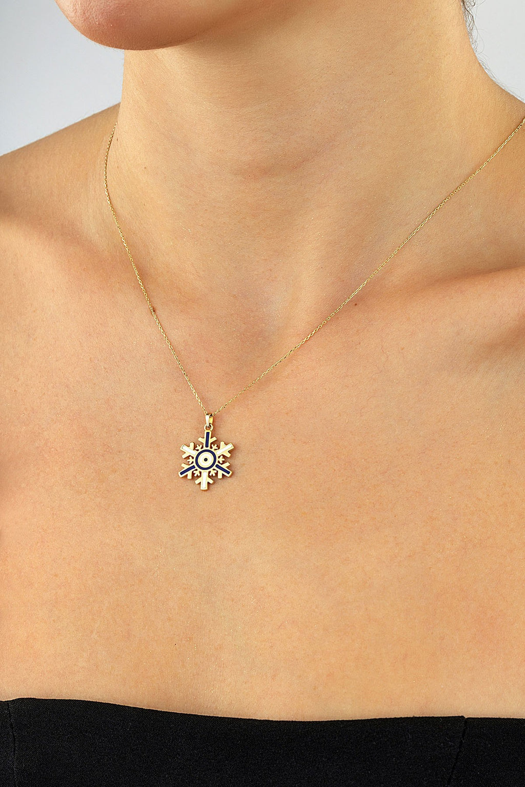 14 Ayar Siyah Beyaz Mineli Altın Kolye – Pırlant